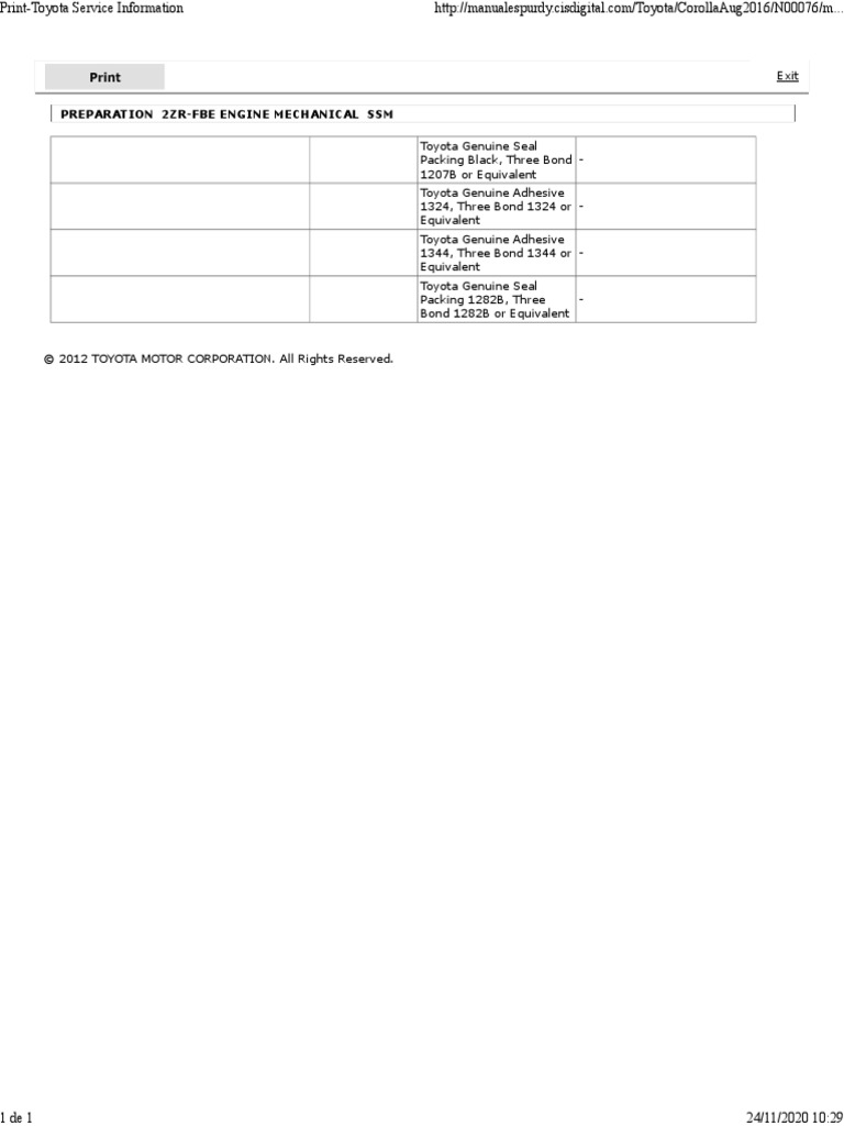 Preparation 2zr-Fbe Engine Mechanical SSM | PDF