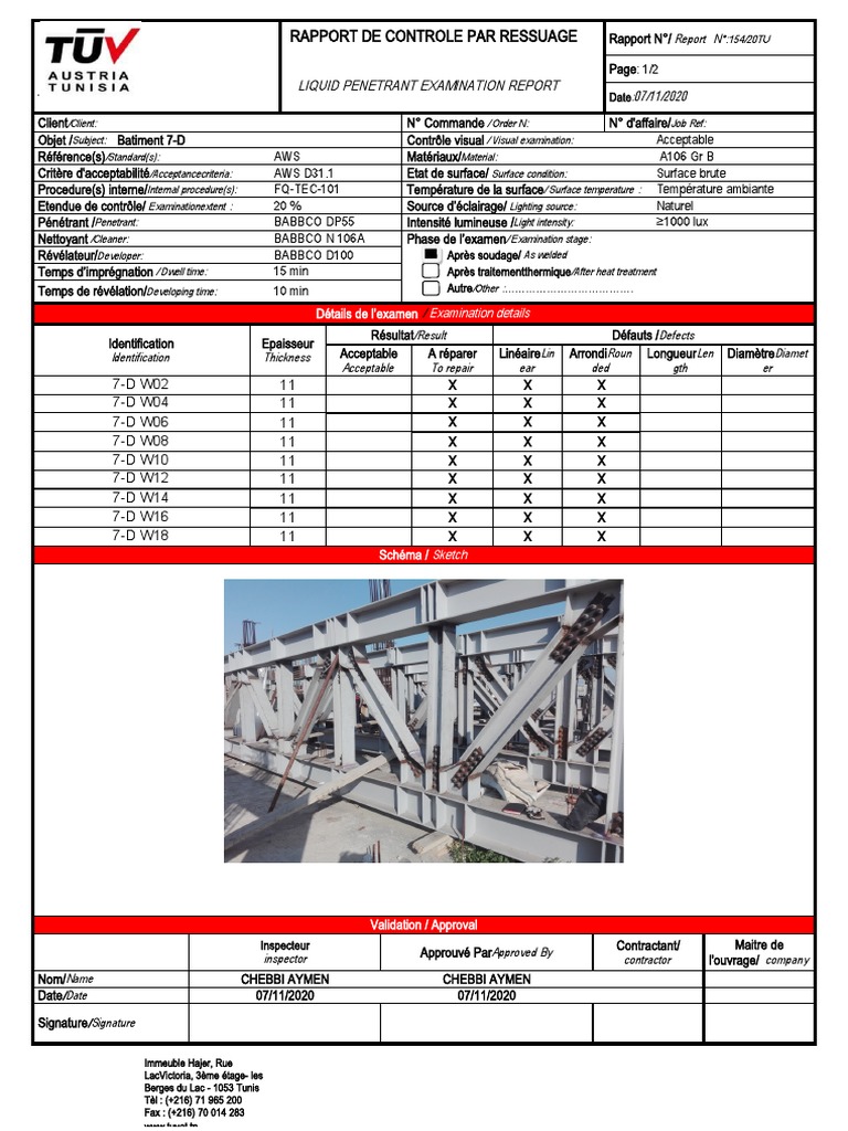 Rapport de Controle Par Ressuage: Liquid Penetrant Examination Report ...
