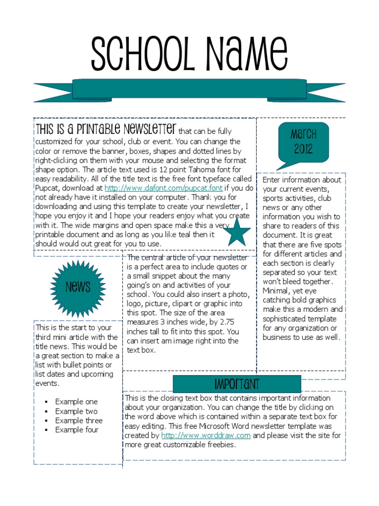 Printable Newsletter Templates Teal | PDF | Typefaces | Graphic Design