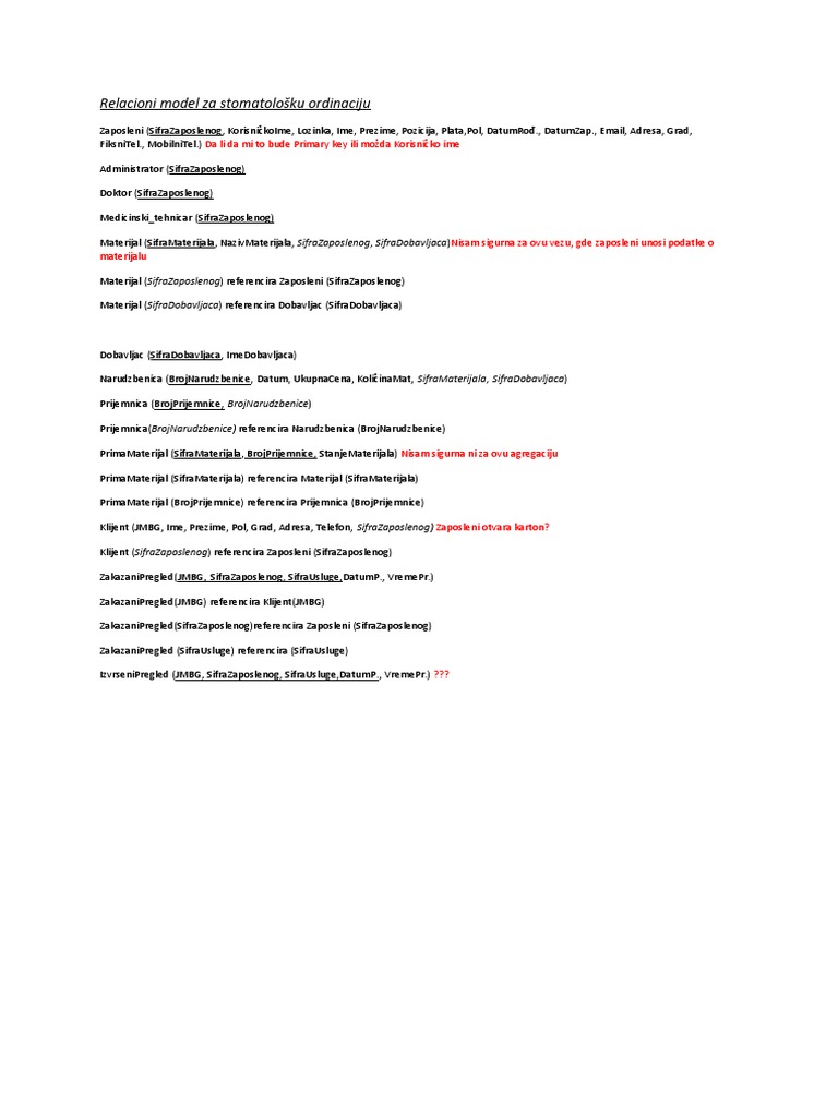 Relacioni Model Za Stomatološku Ordinaciju | PDF