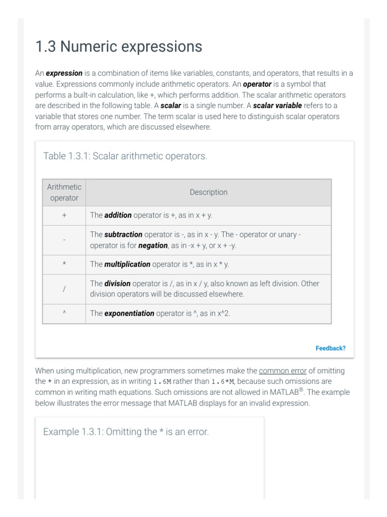 1.3. Numeric Expressions | PDF | Arithmetic | Notation