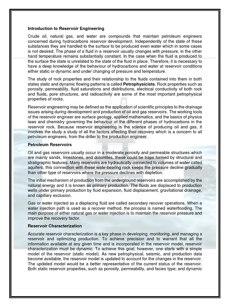 Introduction To Reservoir Engineering | PDF | Petroleum Reservoir ...