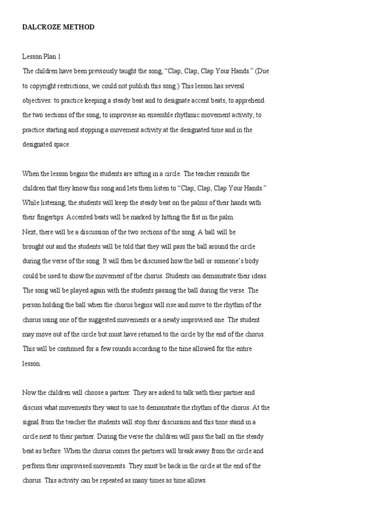 Practicing Rhythmic Movement Through Song: A Dalcroze Method Lesson ...