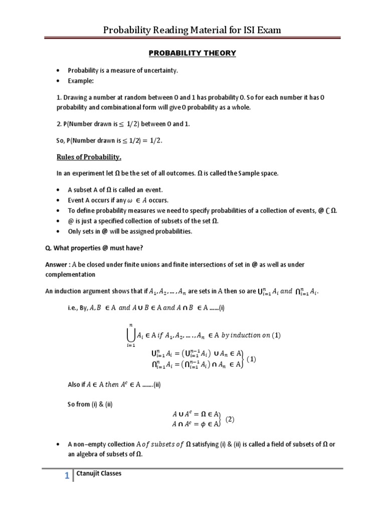 Probability Reading Material For ISI Exam | PDF | Probability ...