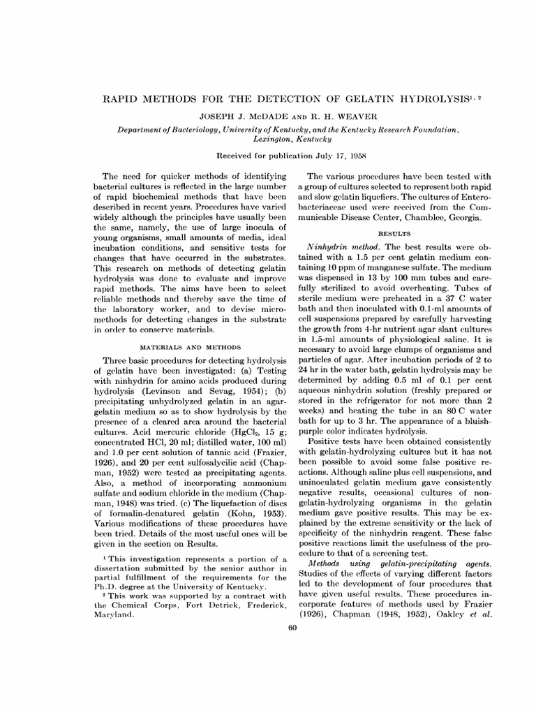 Rapid Methods For The Detection of Gelatin Hydrolysis | PDF | Gelatin ...