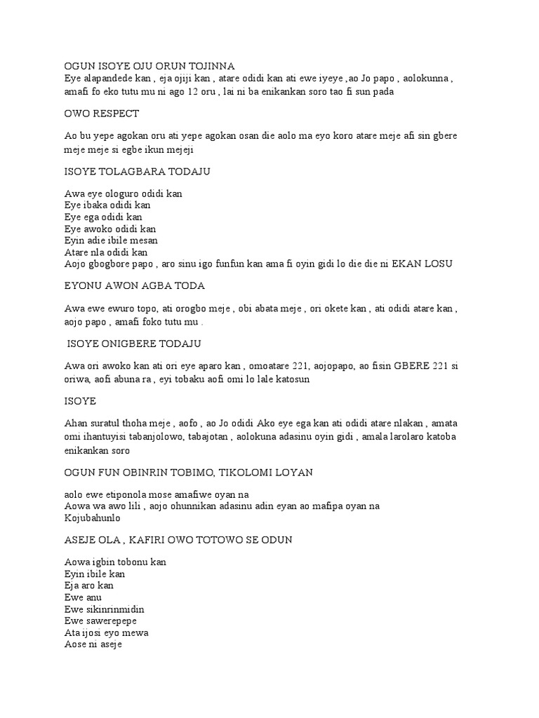 Ogun Isoye Oju Orun Tojinna Pdf
