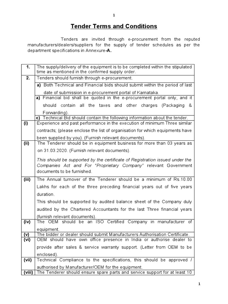 Tender Terms and Conditions | PDF | Guarantee | Civil Law (Legal System)