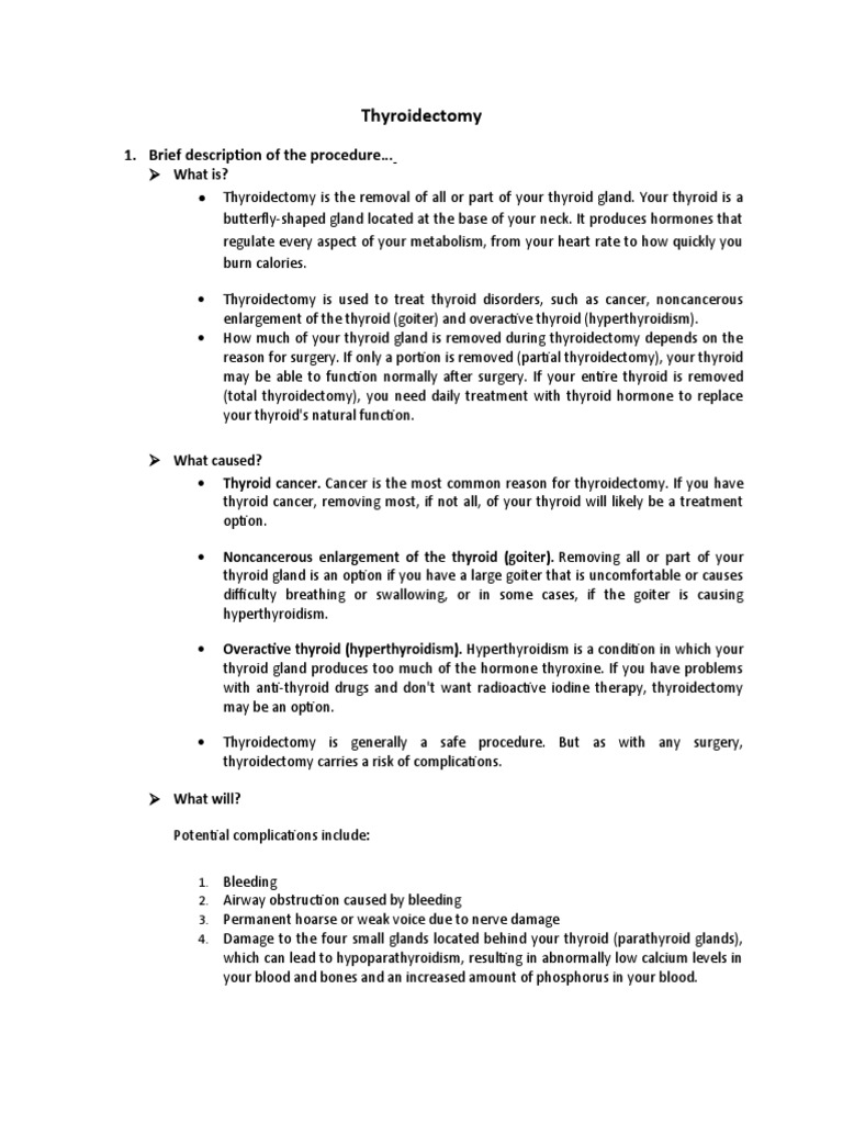 Thyroidectomy: 1. Brief Description of The Procedure | PDF | Thyroid ...