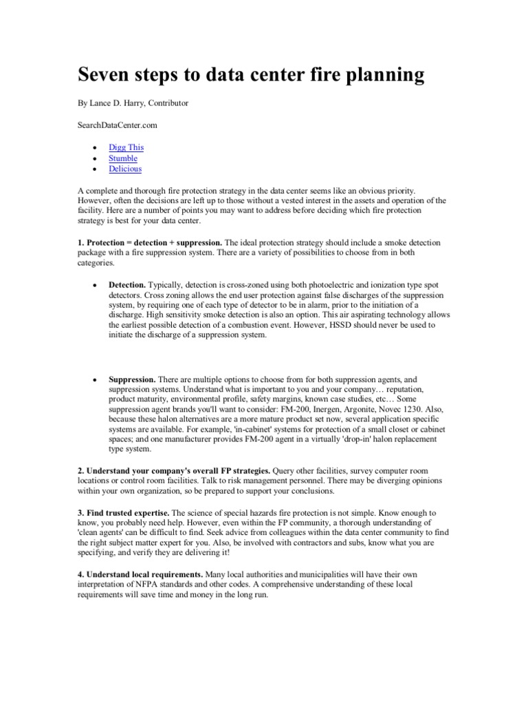 Seven Steps To Data Center Fire Planning | Download Free PDF | Business
