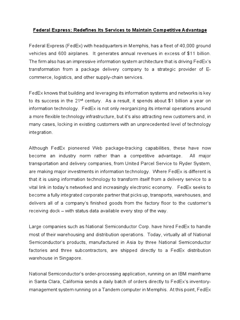 FedEx Case Study | PDF | Fed Ex | United Parcel Service