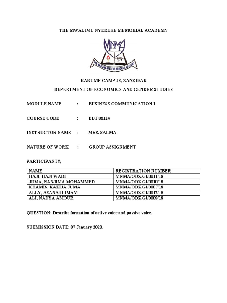 Salma Group Work On Formation of Active Voice and Passive Voice ...
