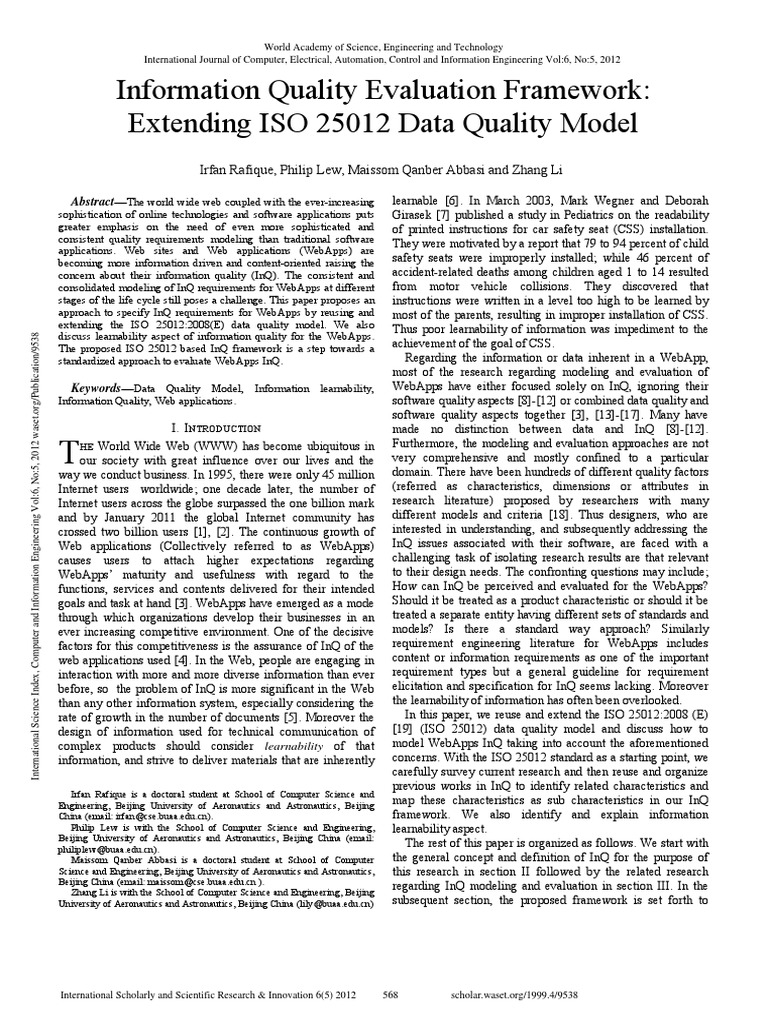 Information Quality Evaluation Framework: Extending ISO 25012 Data ...