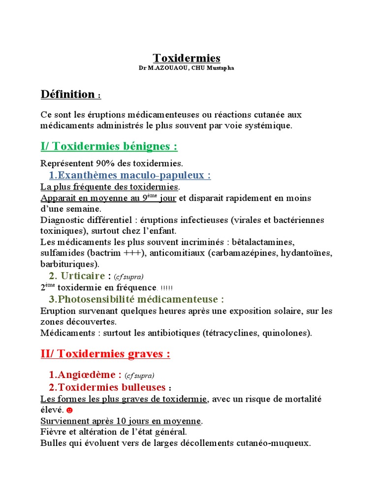 Toxidermies | Download Free PDF | Médecine clinique | Spécialités médicales