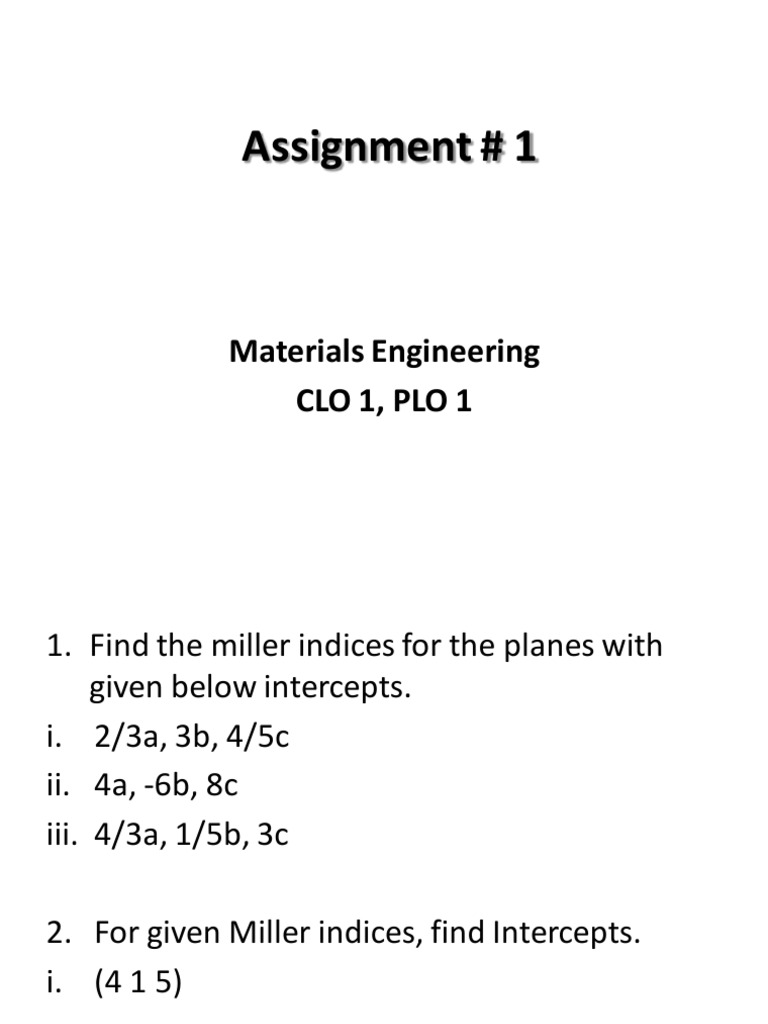 Assignment # 1: Materials Engineering Clo 1, Plo 1 | PDF