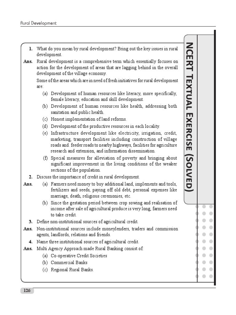 Ncert Solutions For Class 12 Economics Chapter - Rural Development ...