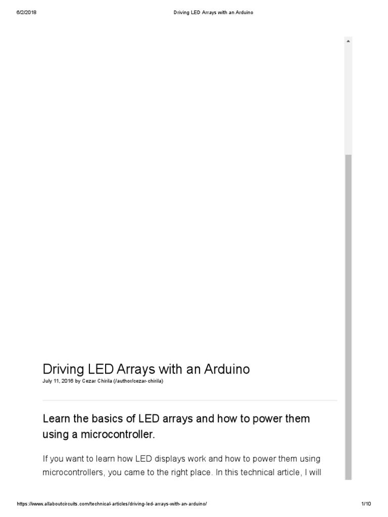 Driving LED Arrays With An Arduino PDF | PDF | Light Emitting Diode | Arduino