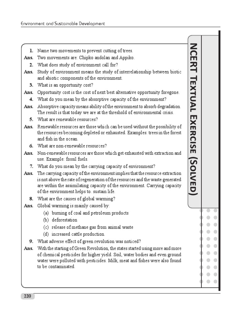 Ncert Solutions For Class 12 Economics Chapter - Environment and ...