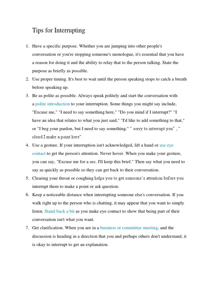 Tips For Interrupting | PDF | Conversation | Reason