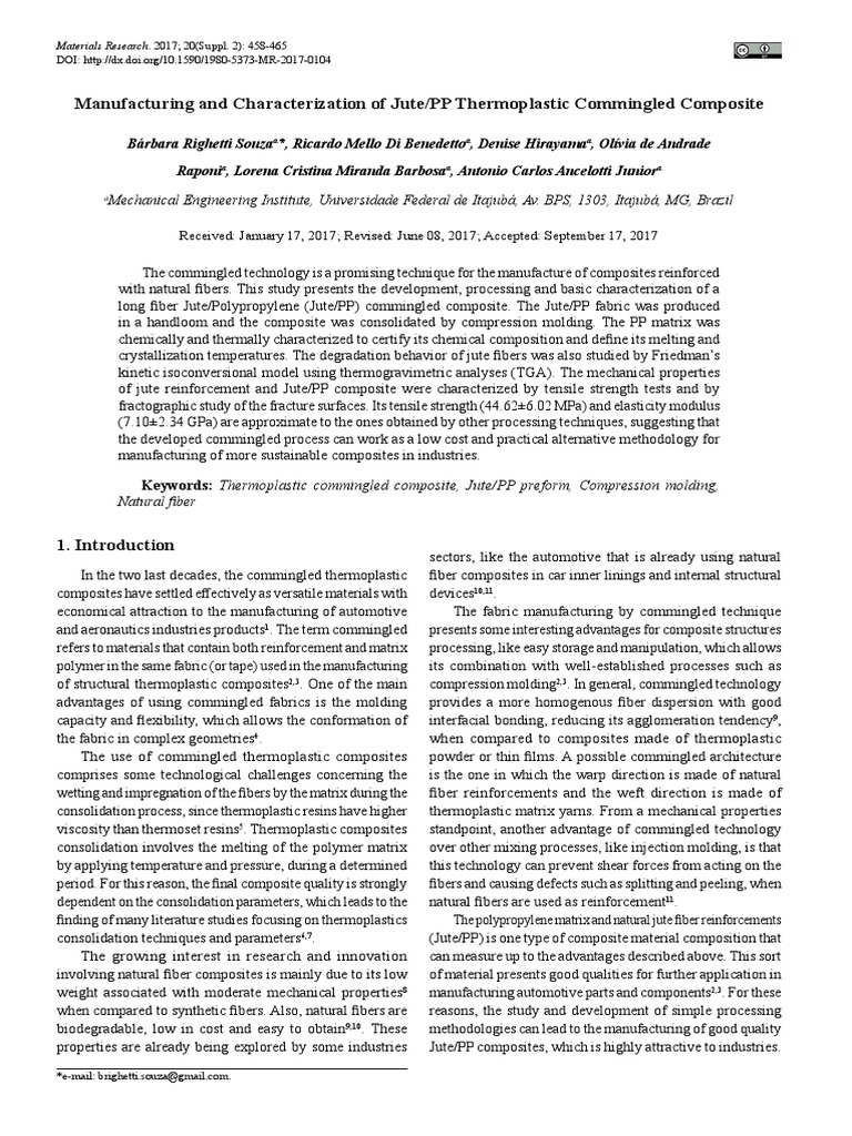 Manufacturing and Characterization of Jute/PP Thermoplastic Commingled ...