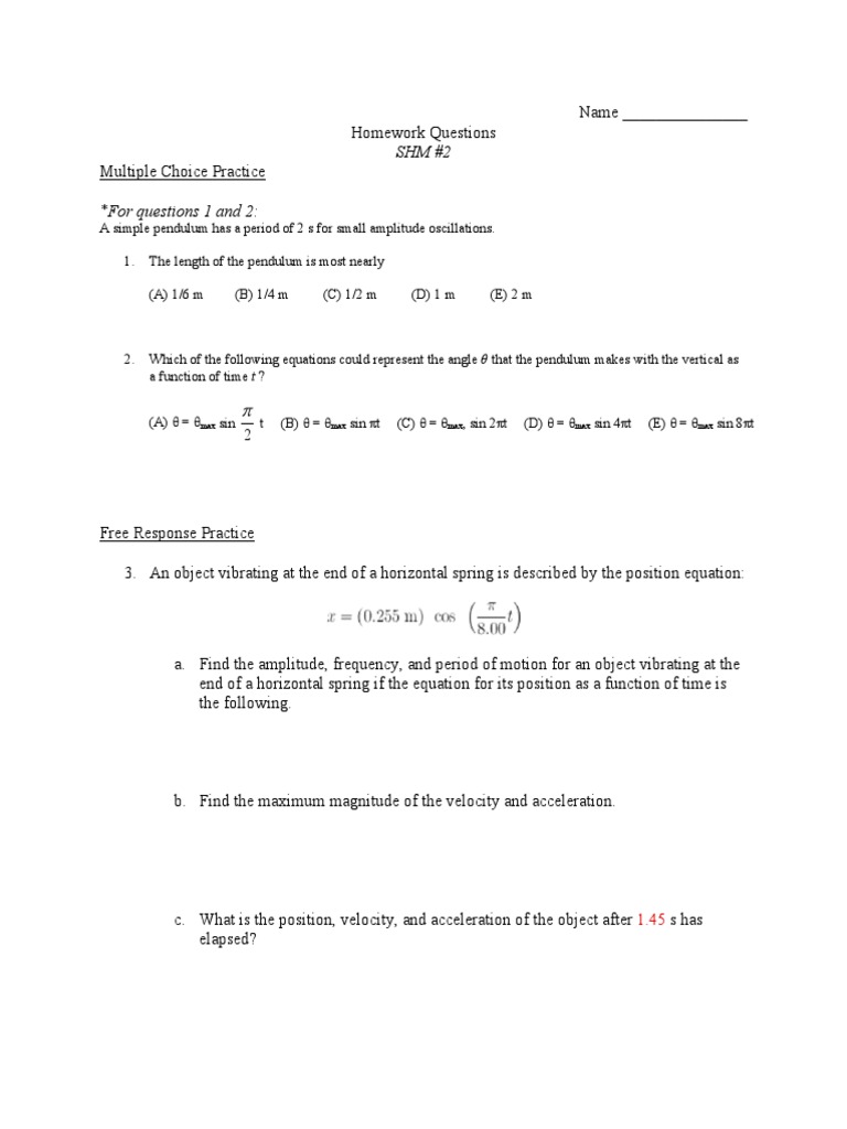 Worksheet 2 | PDF | Pendulum | Spacetime