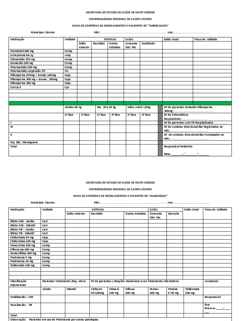 Mapa Medicamento TB e MH | PDF | Doenças de animais | Drogas