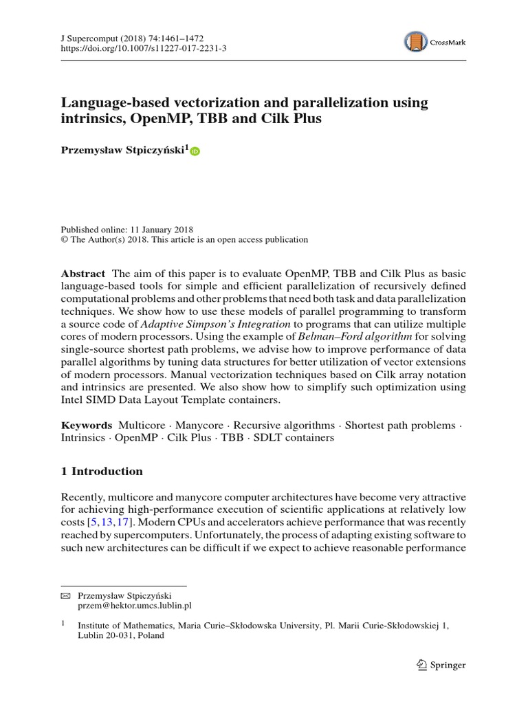 Language-Based Vectorization and Parallelization Using Intrinsics, Openmp, TBB and Cilk Plus ...