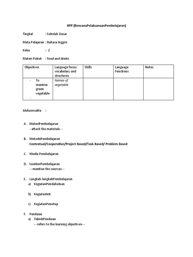 Template RPP Micro Teaching EYL | PDF