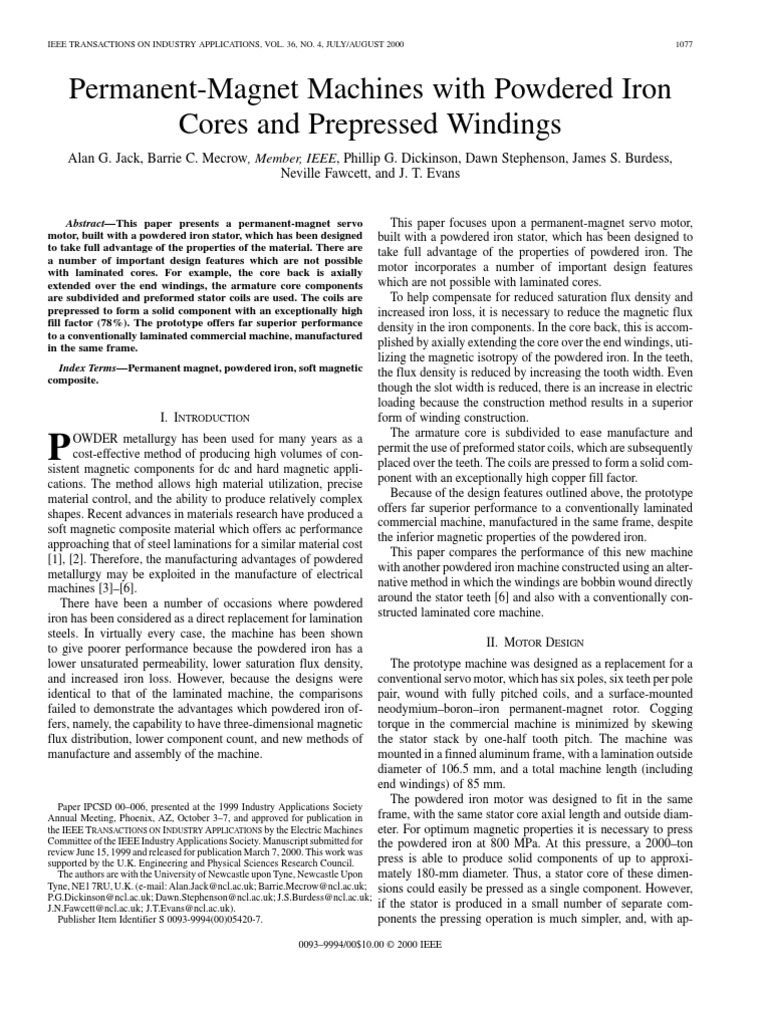 Permanent-Magnet Machines With Powdered Iron Cores and Prepressed ...