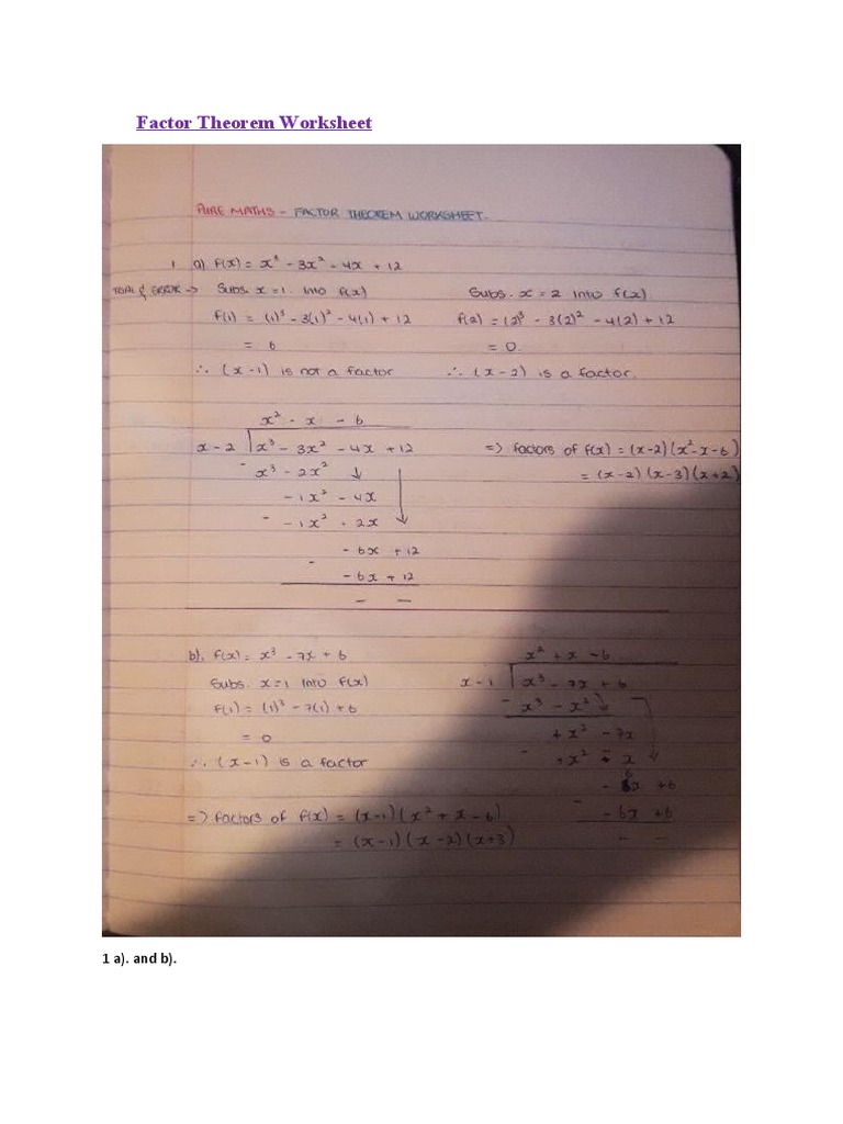 Factor Theorem Practice Worksheet | PDF | Computers