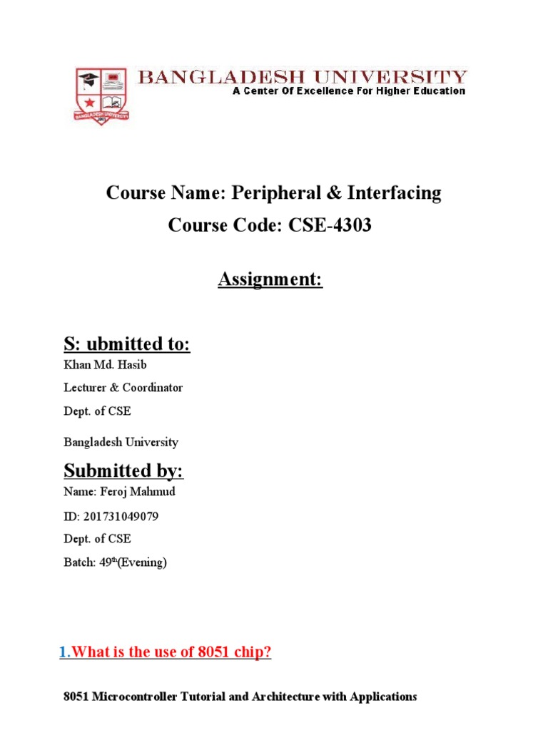 Course Name: Peripheral & Interfacing Course Code: CSE-4303 Assignment: S: Ubmitted To | PDF ...