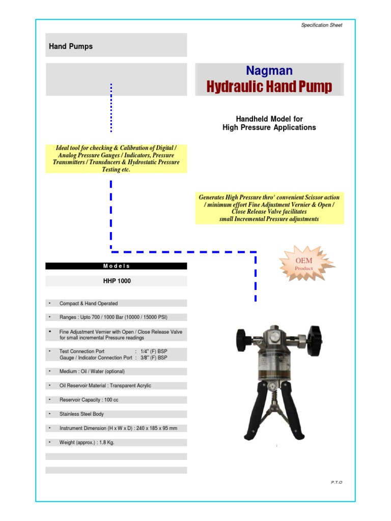 Hydraulic Hand Pump: Nagman | PDF | Pressure Measurement | Pressure