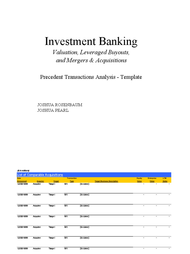 Precedent Transactions - Template | PDF | Earnings Before Interest ...