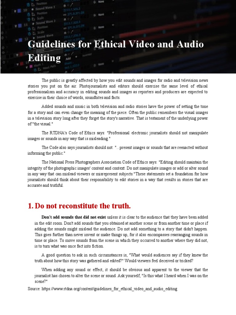 Ethical Guidelines for Video Editing | PDF | Cognitive Science | Mass Media