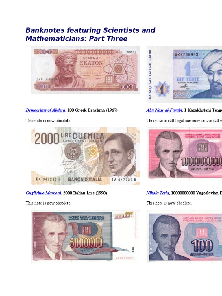 Banknotes Featuring Scientists and Mathematicians: Part Three | PDF