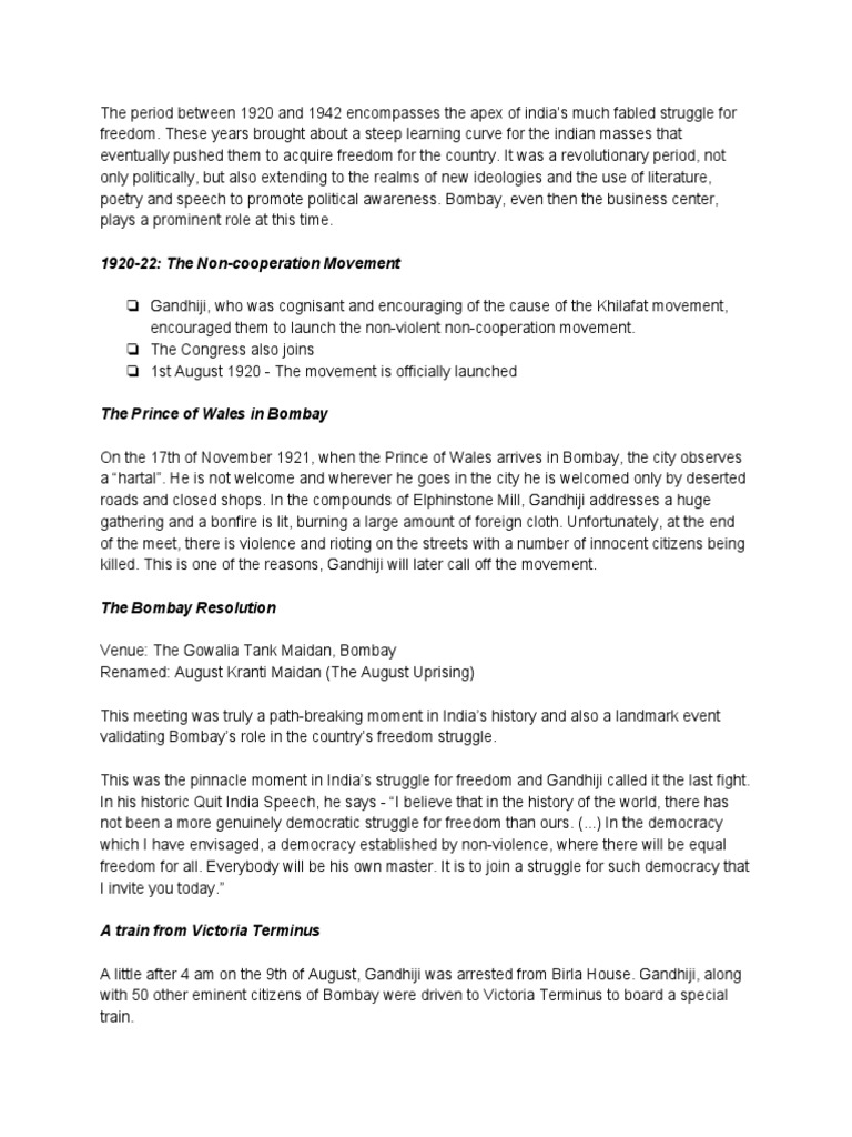 1920-22: The Non-Cooperation Movement | PDF | Mahatma Gandhi | Mumbai