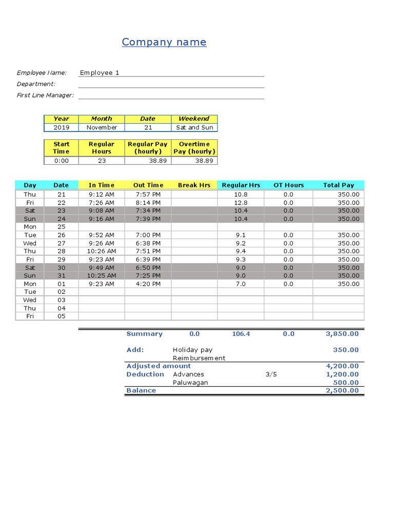 Timesheet Summary P2 | PDF
