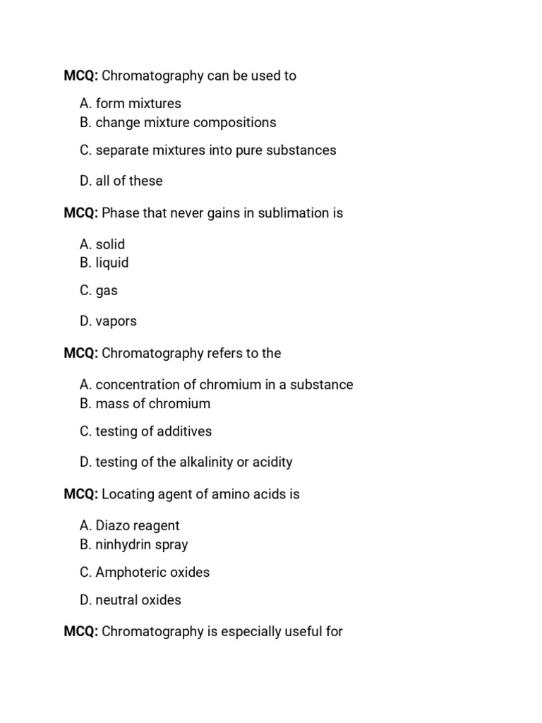 Answer: MCQ: Chromatography Can Be Used To | PDF