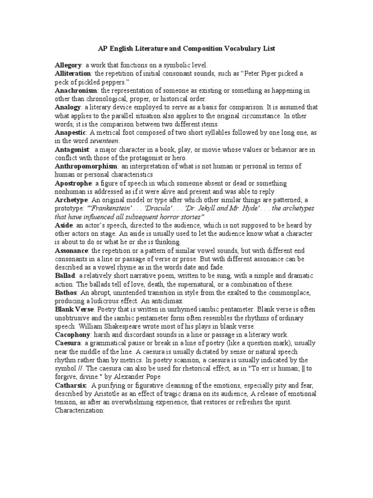 AP Literature Vocabulary Guide | PDF | Poetry | Poetics