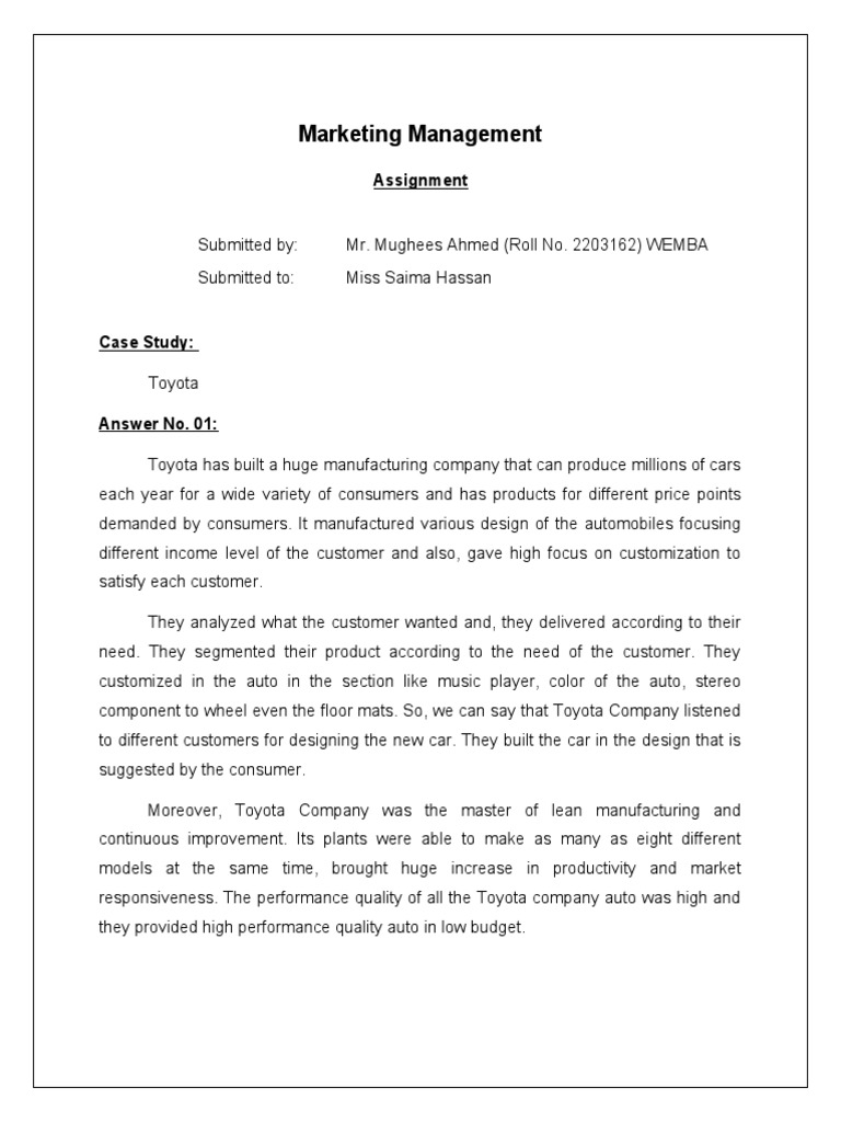 Solution of Toyota Case Study Dated 06-12-2020 | PDF | Toyota | Car