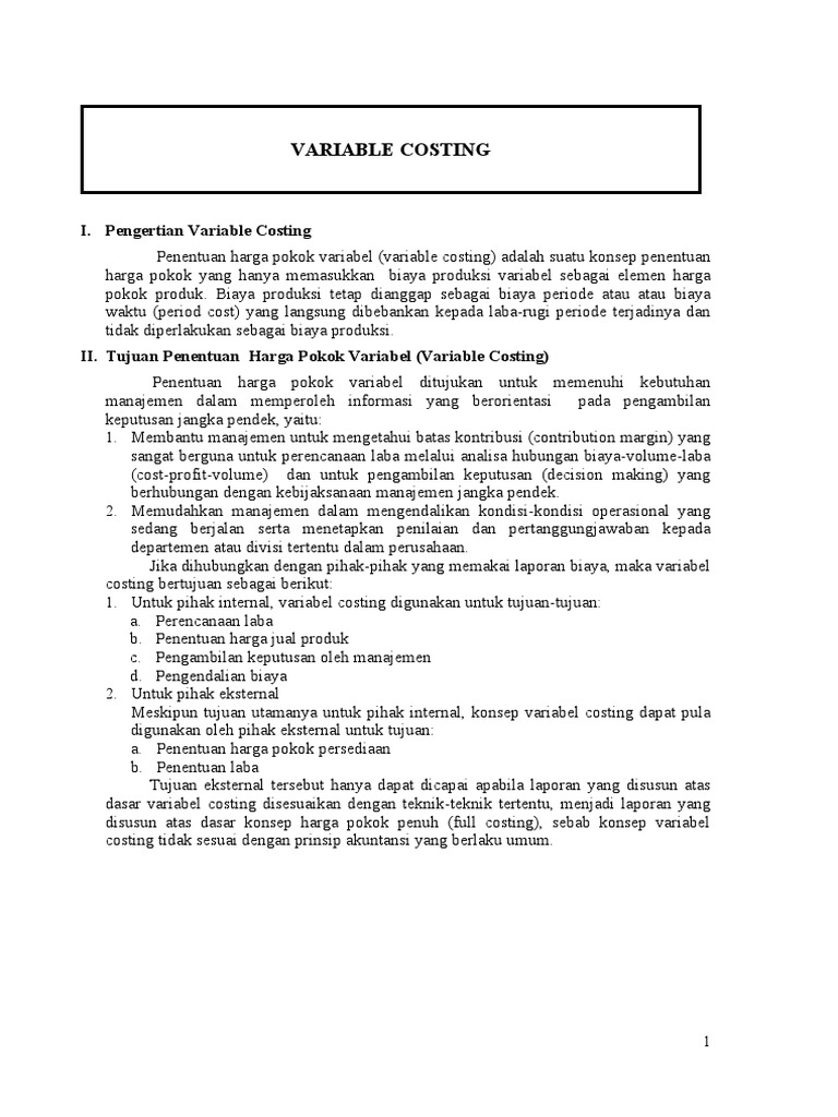 Bab 3 - Variable Costing (Directing Costing) | PDF