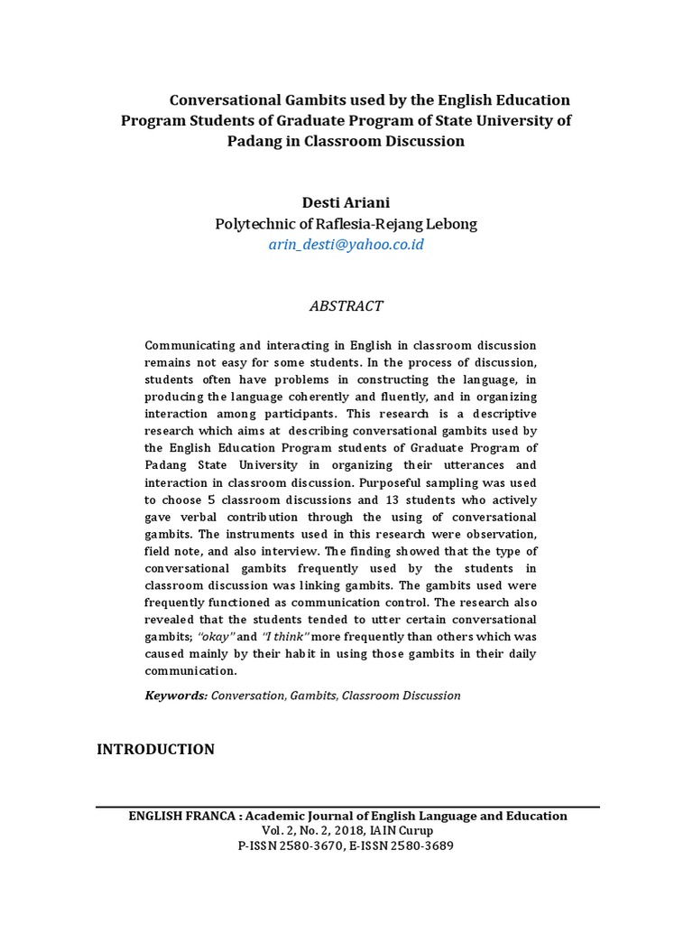 Conversational Gambits Used by The English Educati | PDF ...