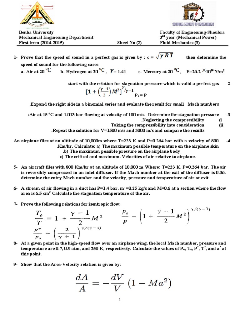 Sheet 2 Isentropic Flow | PDF | Mach Number | Compressible Flow