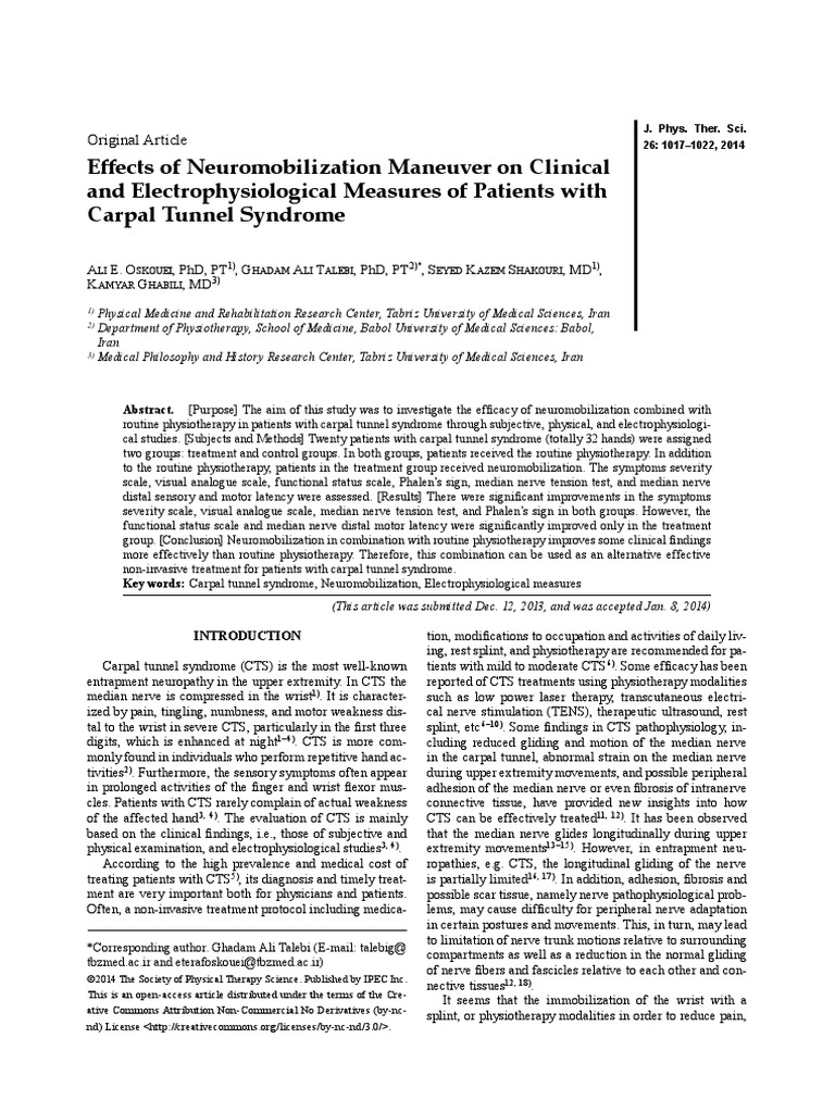 Effects of Neuromobilization Maneuver On Clinical and ...