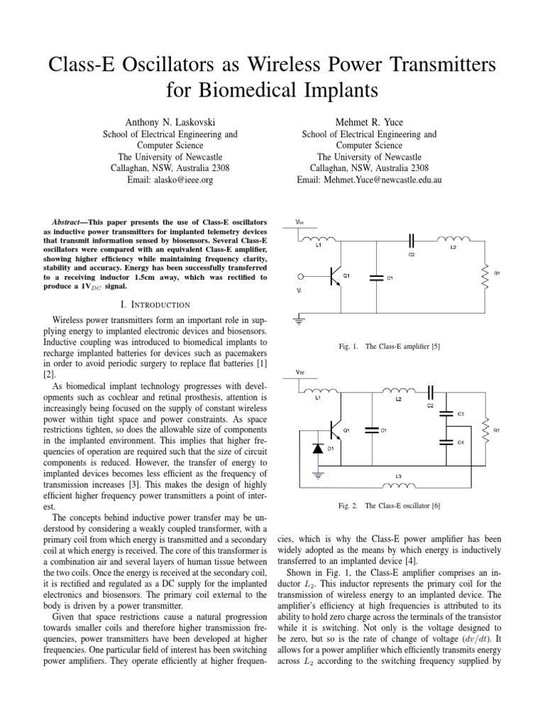 Class-E Oscillators As Wireless Power Transmitters For Biomedical Implants | PDF | Amplifier ...