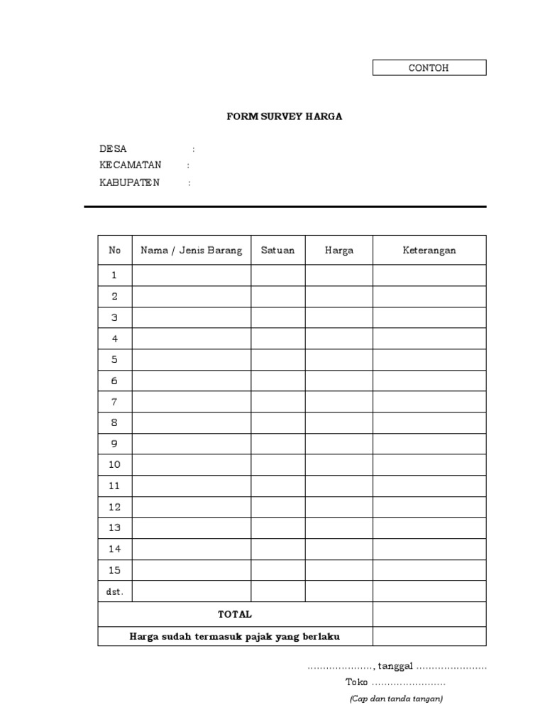 Form Survey Harga Toko 1 | PDF