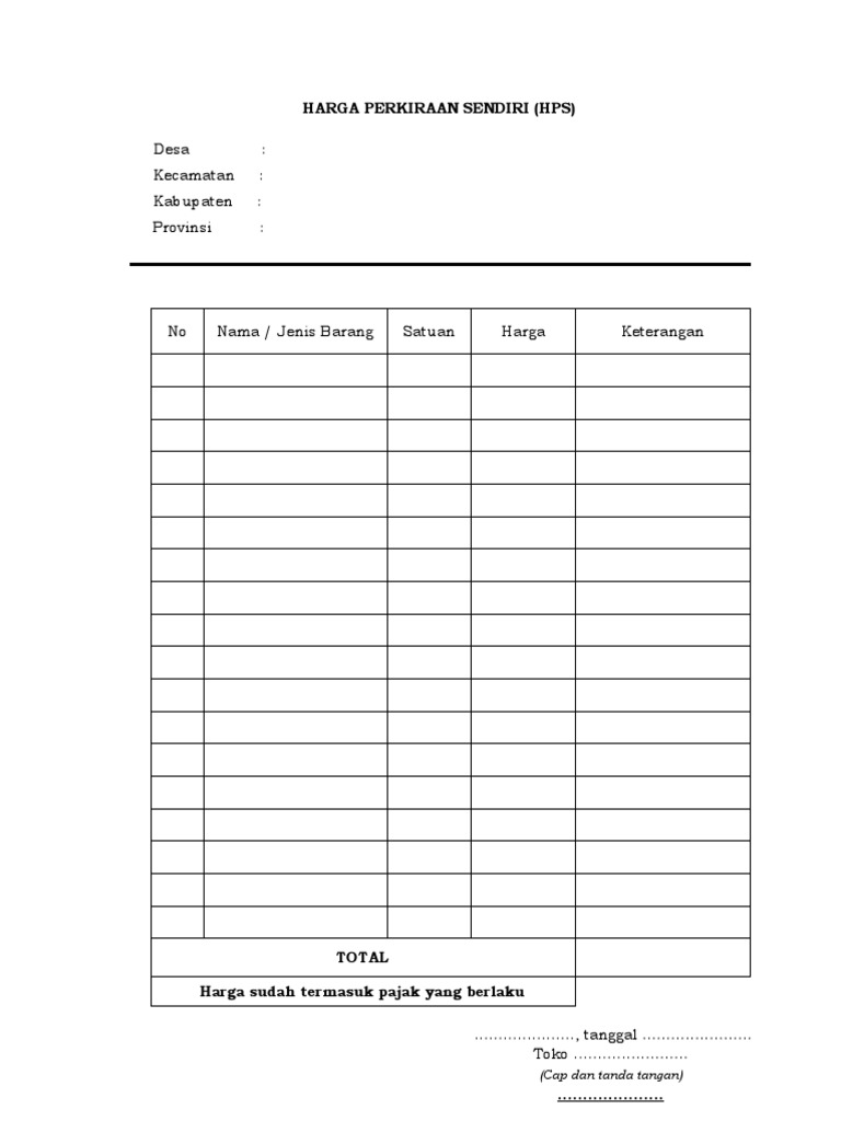Harga Perkiraan Sendiri (HPS) | PDF