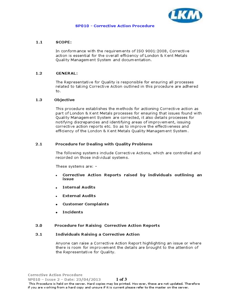 SP010 2 Corrective Action Procedure | PDF | Business Process Management ...