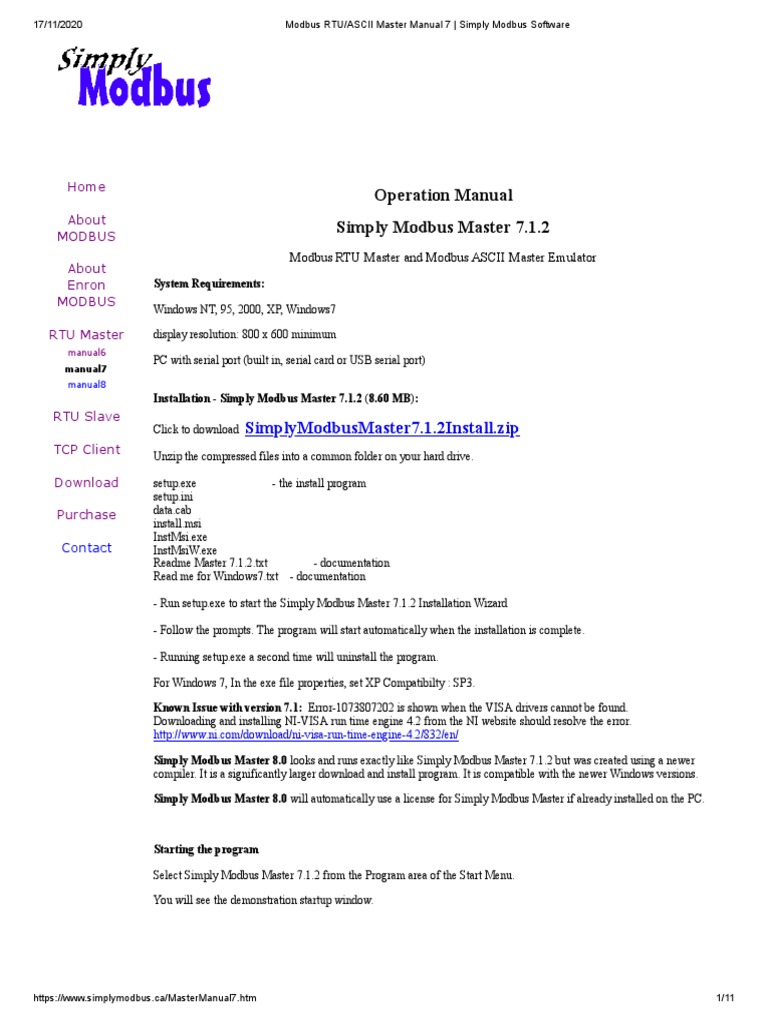 Modbus RTU - ASCII Master Manual 7 - Simply Modbus Software | PDF | System Software ...