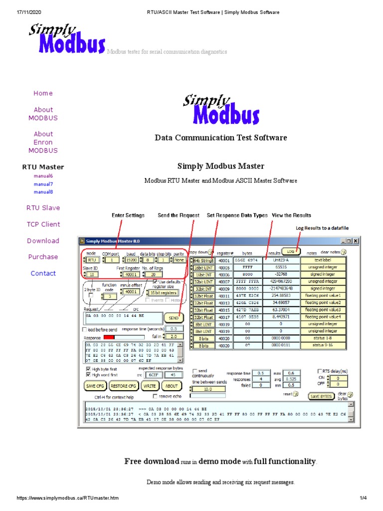 RTU - ASCII Master Test Software - Simply Modbus Software | PDF ...