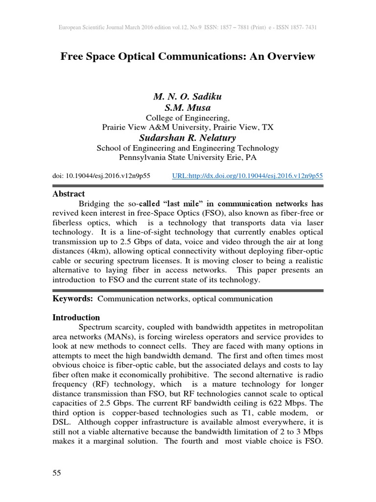 Free Space Optical Communications An Overview | PDF | Network Topology ...